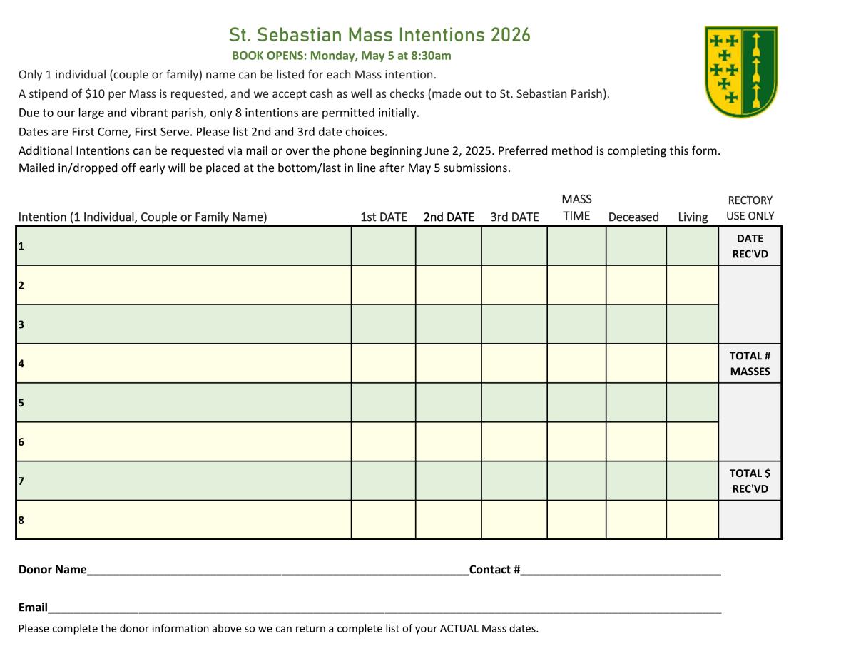 Mass Intentions | Saint Sebastian Parish